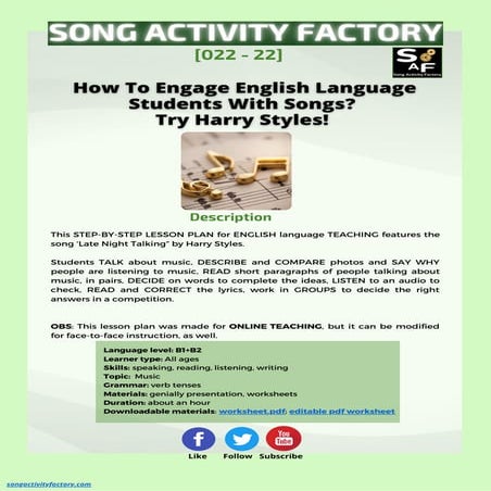 How To Engage English Language Students With Songs? Try Harry Styles! | PDF