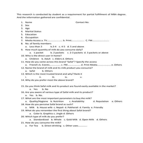 Safal questionaire | DOCX