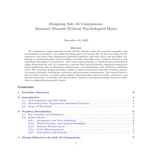 Designing Safe AI Companions: Bounded Warmth Without Psychological Harm ...