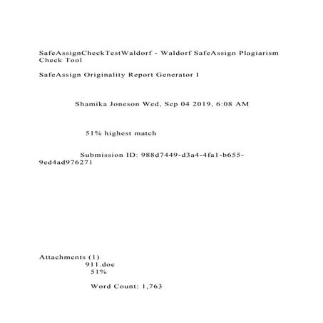 SafeAssignCheckTestWaldorf - Waldorf SafeAssign Plagiarism Check.docx