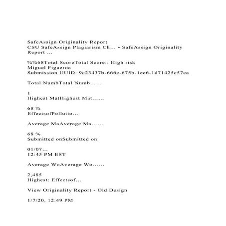 SafeAssign Originality ReportCSU SafeAssign Plagiarism Ch… •.docx