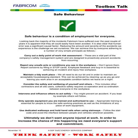 Safe Behaviour | PDF