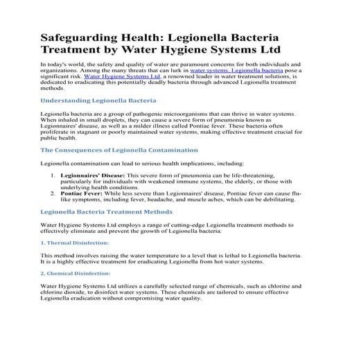 Water Storage Hygiene & Legionella Risk Management (Best Practices for ...