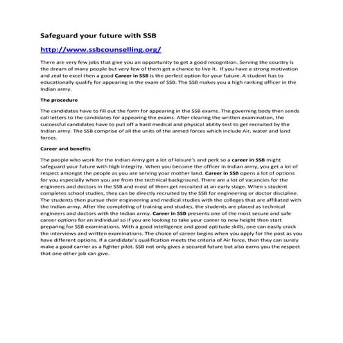 Safeguard your future with ssb | PDF