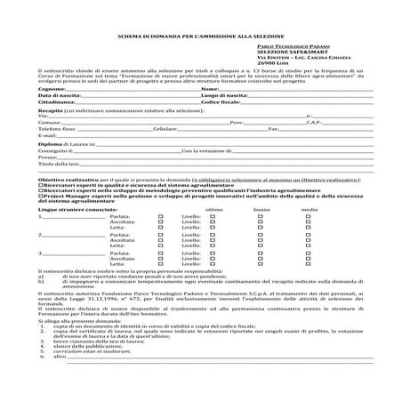 Safe&smart - schema domanda | DOC | Food Industry | Industries