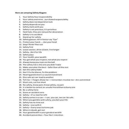 Kitchen Safety Slogans