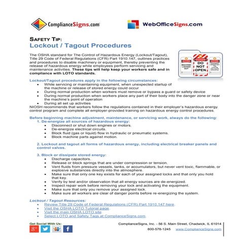 Safety Tip: Lockout/Tagout (LOTO) | PDF