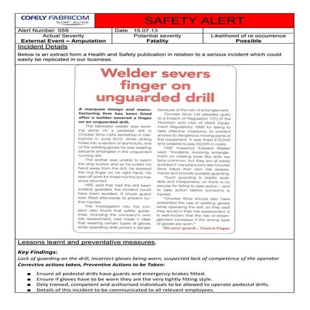 Safety alert 59 | PDF | Injuries | Diseases and Conditions
