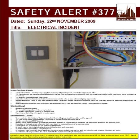 Safety Alert Electrical Incident | PDF