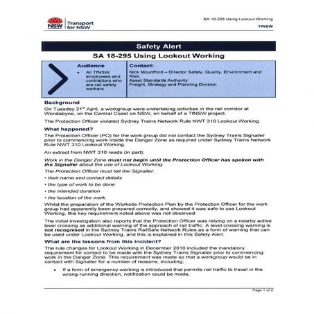 Safety alert sa 18 295 low | PDF