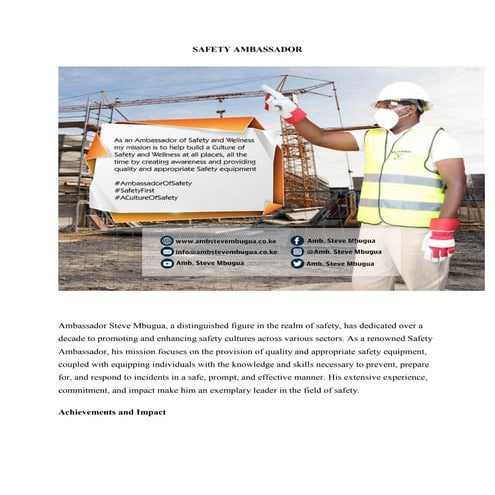 SAFETY AMBASSADOR - Ambassador Steve Mbugua Safety Ambassador | PDF