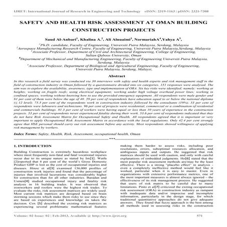 Safety and health risk assessment at oman building construction ...