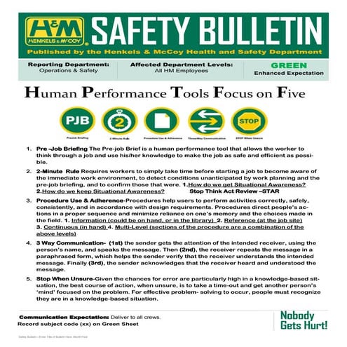 Safety bulletin focus on 5 hu tools | PDF