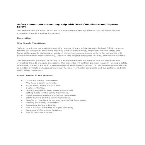 PRESENTATION ON ESTABLISHMENT OF SAFETY COMMITTEE | PPTX
