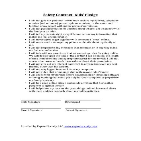 Safety Contract For Kids Online Usage | PDF