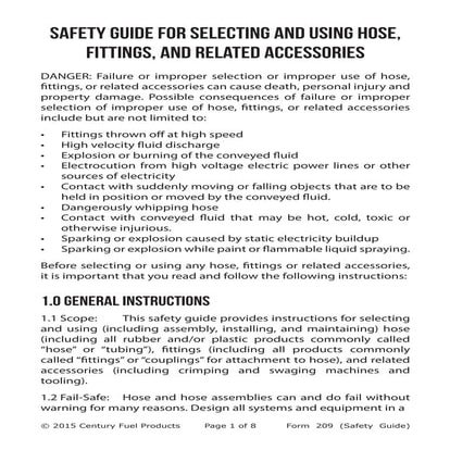 Safety Guide For Hose and Fittings? - Century Fuel Products | PDF