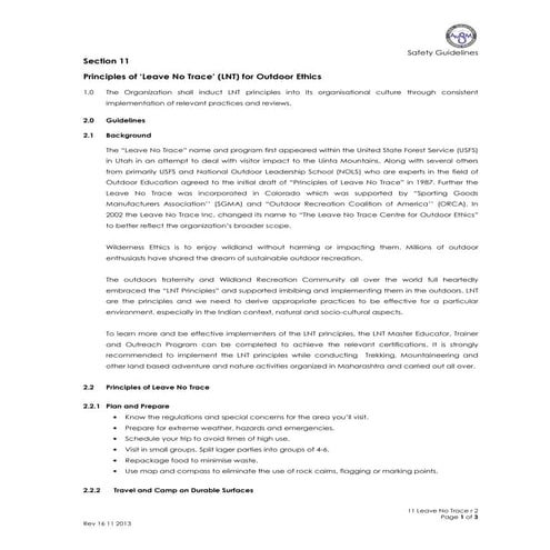 Safety guidelines by ec 11 leave no trace lnt- r 2 | PDF