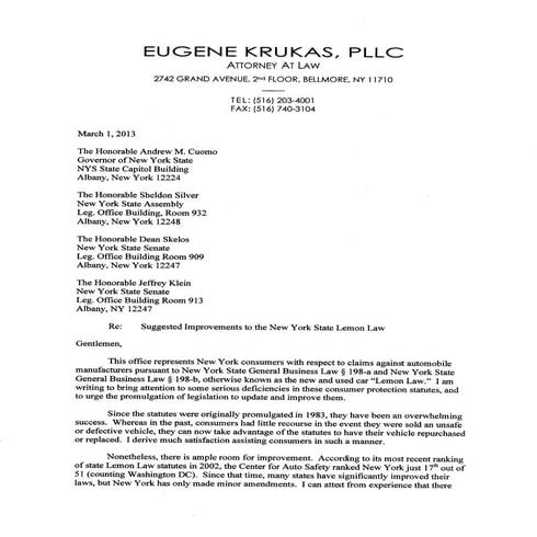 Safety lemon provision letter to ny political leaders | PDF