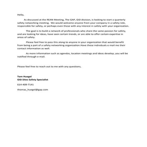 Safety networking letter | PDF