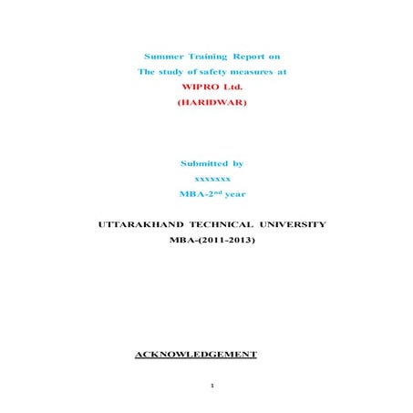 summer training report on safety measures | DOCX