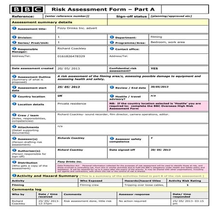 Risk assessment template media | DOC