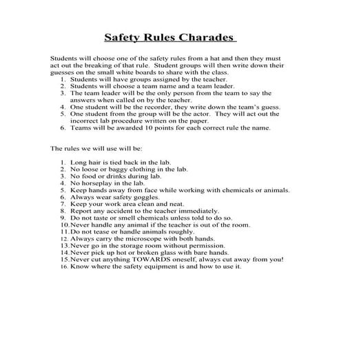 Safety rules charades | DOC