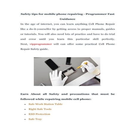 Safety tips for mobile phone repairing - Programmer Fast Guidance | PDF