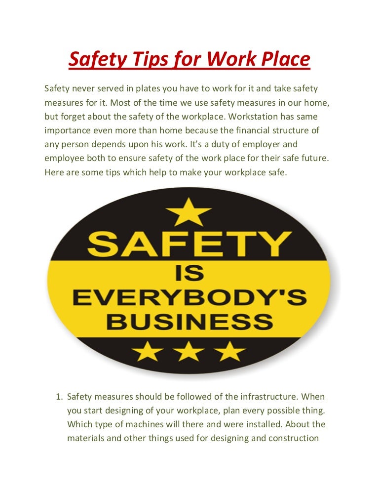 Safety tips for work place
