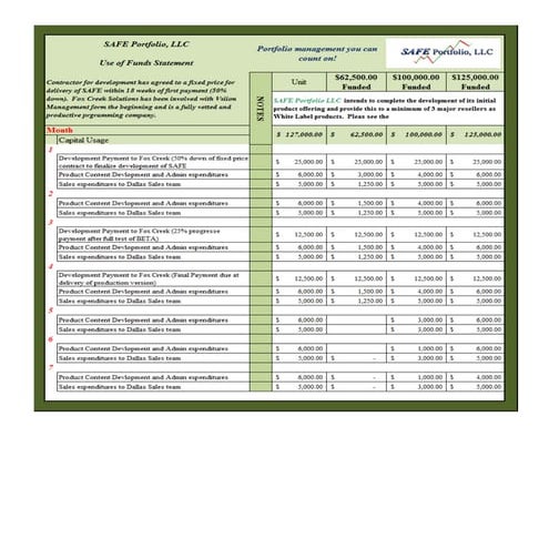 SAFE use of funds matrix 2013 | PDF