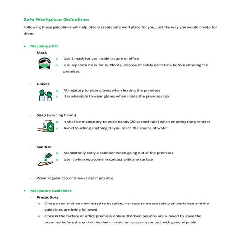 Safe Workplace Guidelines - Covid | PDF