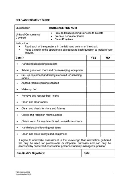Progress and Achievement Chart for Housekeeping NC II | PPT