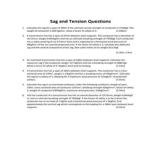 Sag in overhead transmission line, sag calculation & string chart | PPT
