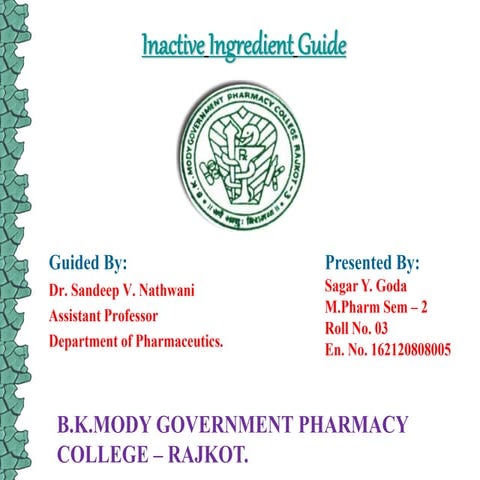 Sagar Goda inactive ingredient guide | PPTX