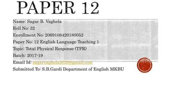 Total Physical Response (TPR Method) | PPTX | Education