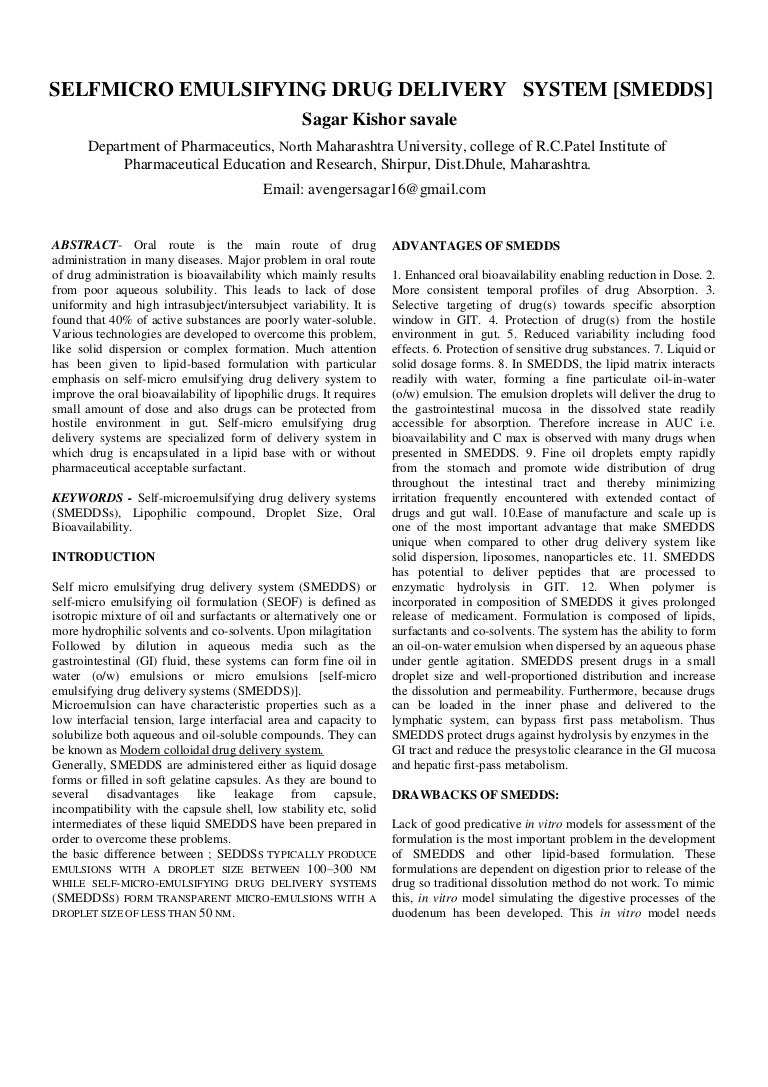 Self Micro Emulsifying Drug Delivery System [smedds]