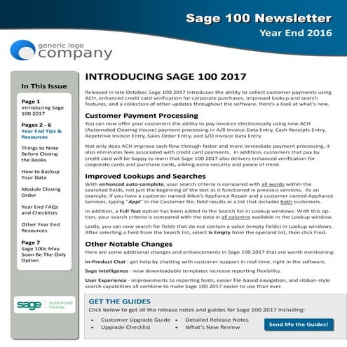 Sage 100 Year End Newsletter Sample | PDF