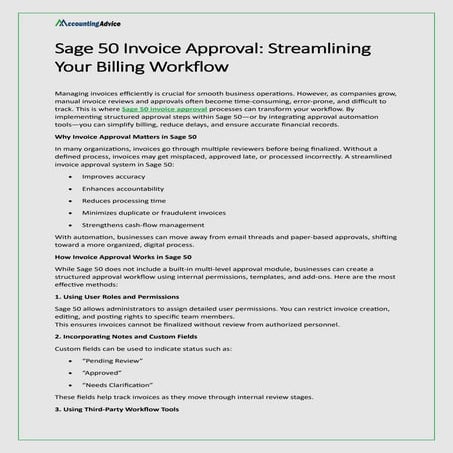 Sage 50 Invoice Approval Streamlining Your Billing Workflow | PDF