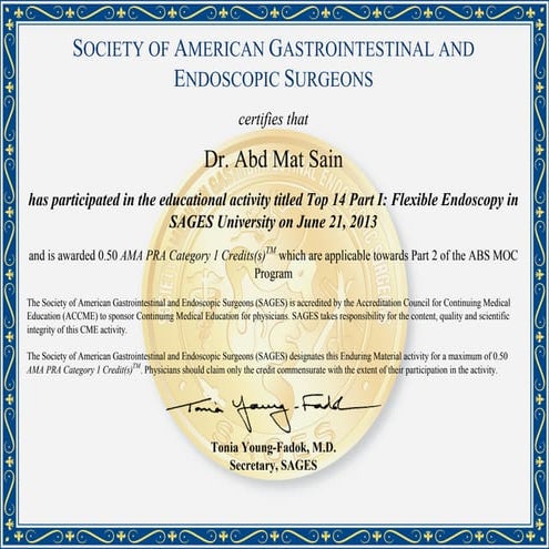 Gastrointestinal and Endoscopic Surgeon Certificate of skills | PDF