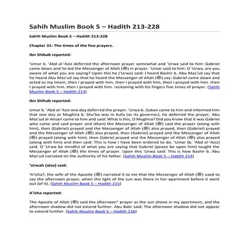 Explaining Sahih Muslim Book 5 – Hadith 213-228 | PDF
