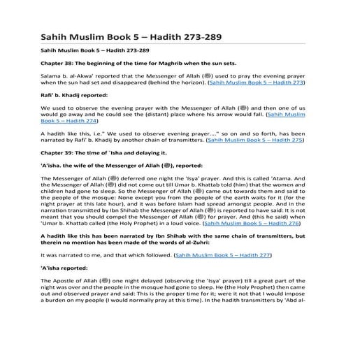 Explaining Sahih Muslim Book 5 – Hadith 273-289 | PDF