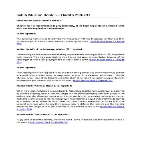 Explaining Sahih Muslim Book 5 – Hadith 290-297 | PDF