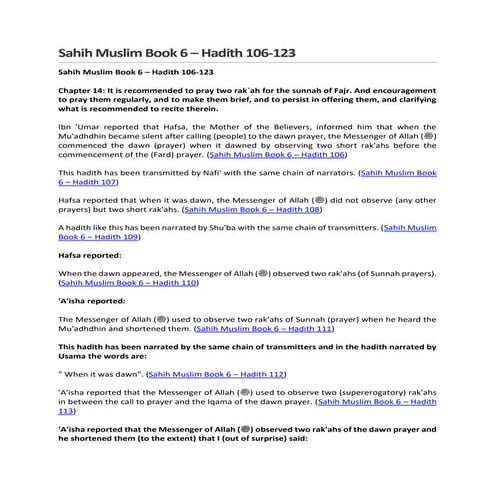 Explaining Sahih Muslim Book 6 – Hadith 106-123 | PDF
