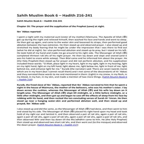 Explaining Sahih Muslim Book 6 – Hadith 216-241 | PDF