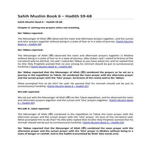 Explaining Sahih Muslim Book 6 – Hadith 59-68 | PDF
