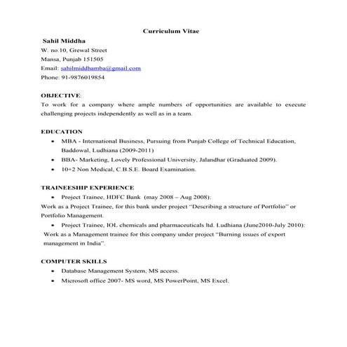 Sahil cv | DOC