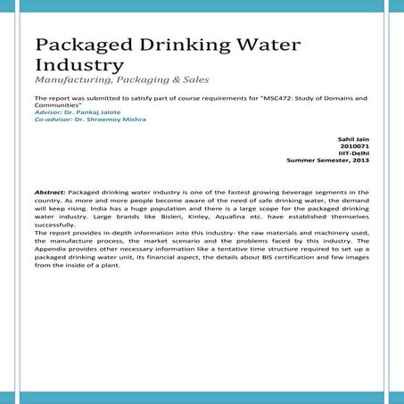 Packaged Drinking Water Industry in India | PDF