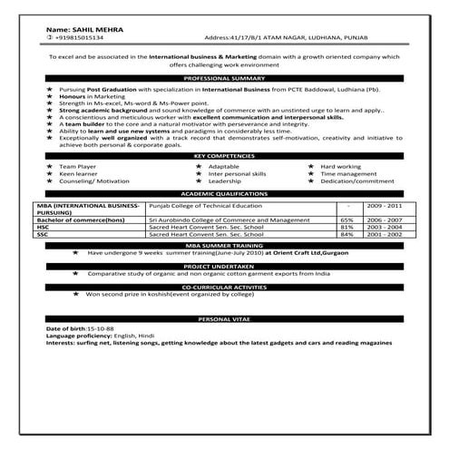 Sahil Mehra Resume | DOCX