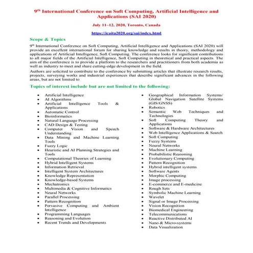 9th International Conference on Soft Computing, Artificial Intelligence and Applications (SAI ...