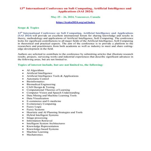 13th International Conference on Soft Computing, Artificial ...