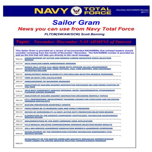 Sailor gram 001 11 nov dec navadmin review | PDF
